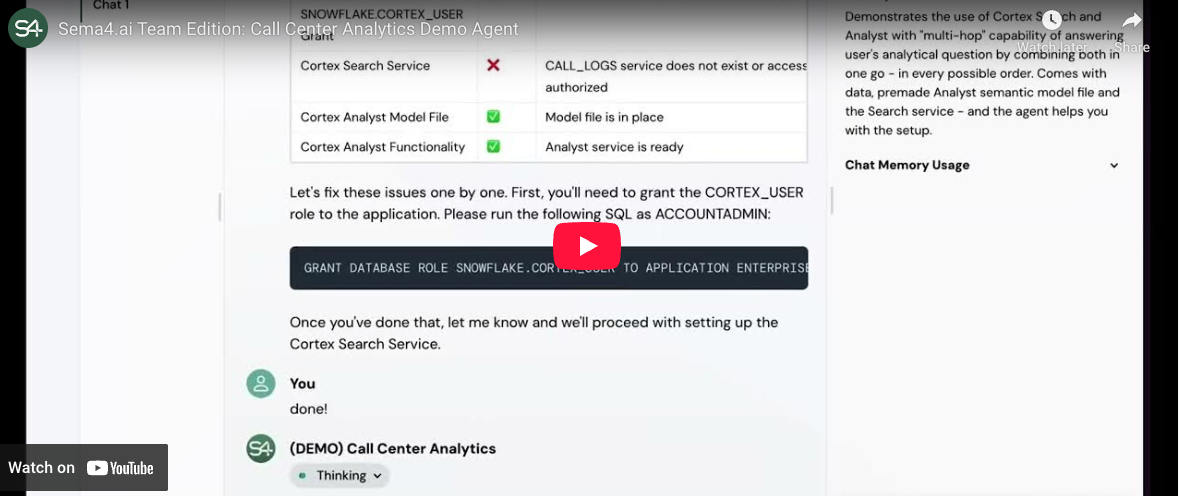 Sema4.ai Team Edition: call center analytics demo agent | Sema4.ai